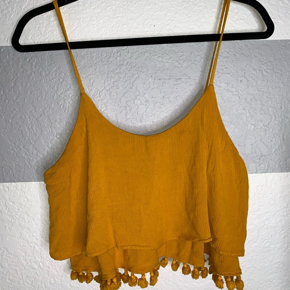 Forever 21 | Tops | Forever 2 Boho Crop Top W Fringe Bottom Mustard ...